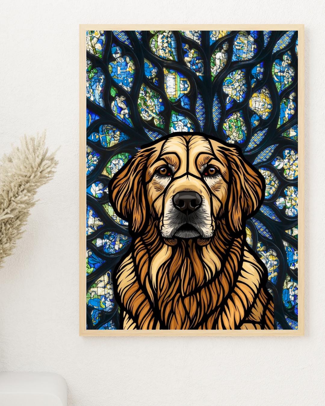 Stained Glass Golden Retriever Dog Portrait: Colorful Pet Parent Wall ...