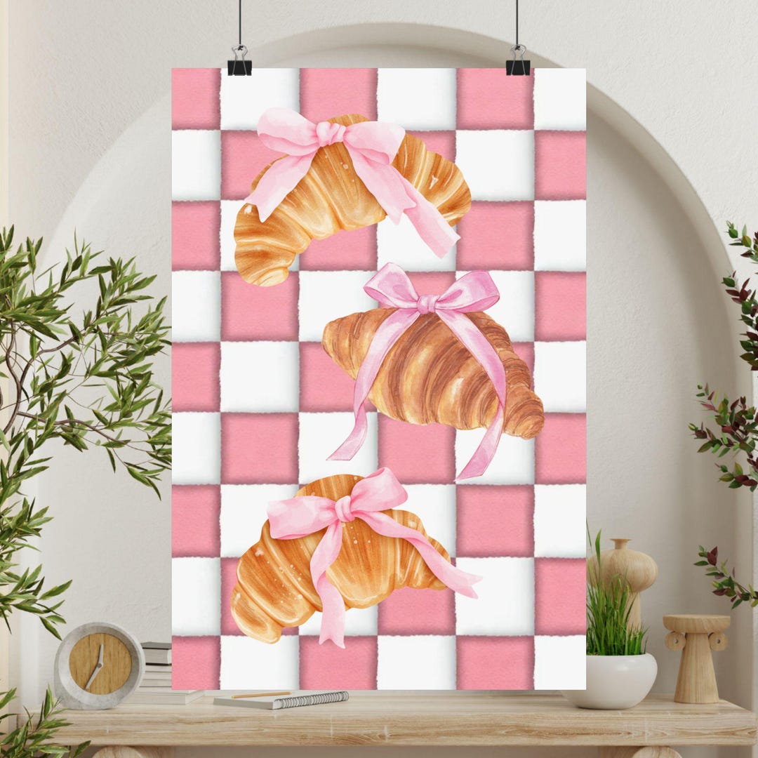Croissant Poster: Pink Bows, French Cafe Wall Art - Etsy