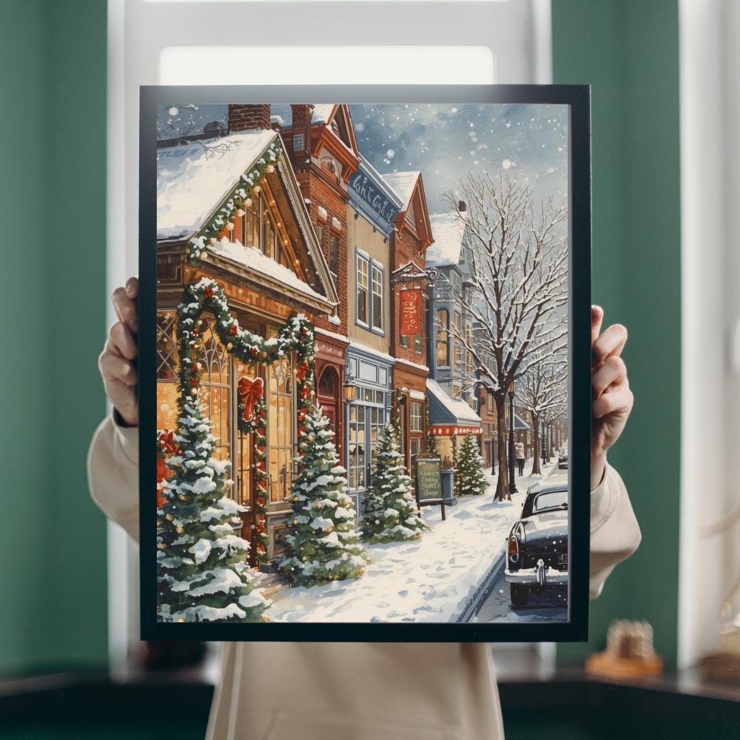 Christmas Townscape Print | Festive Holiday Wall Decor (digital ...
