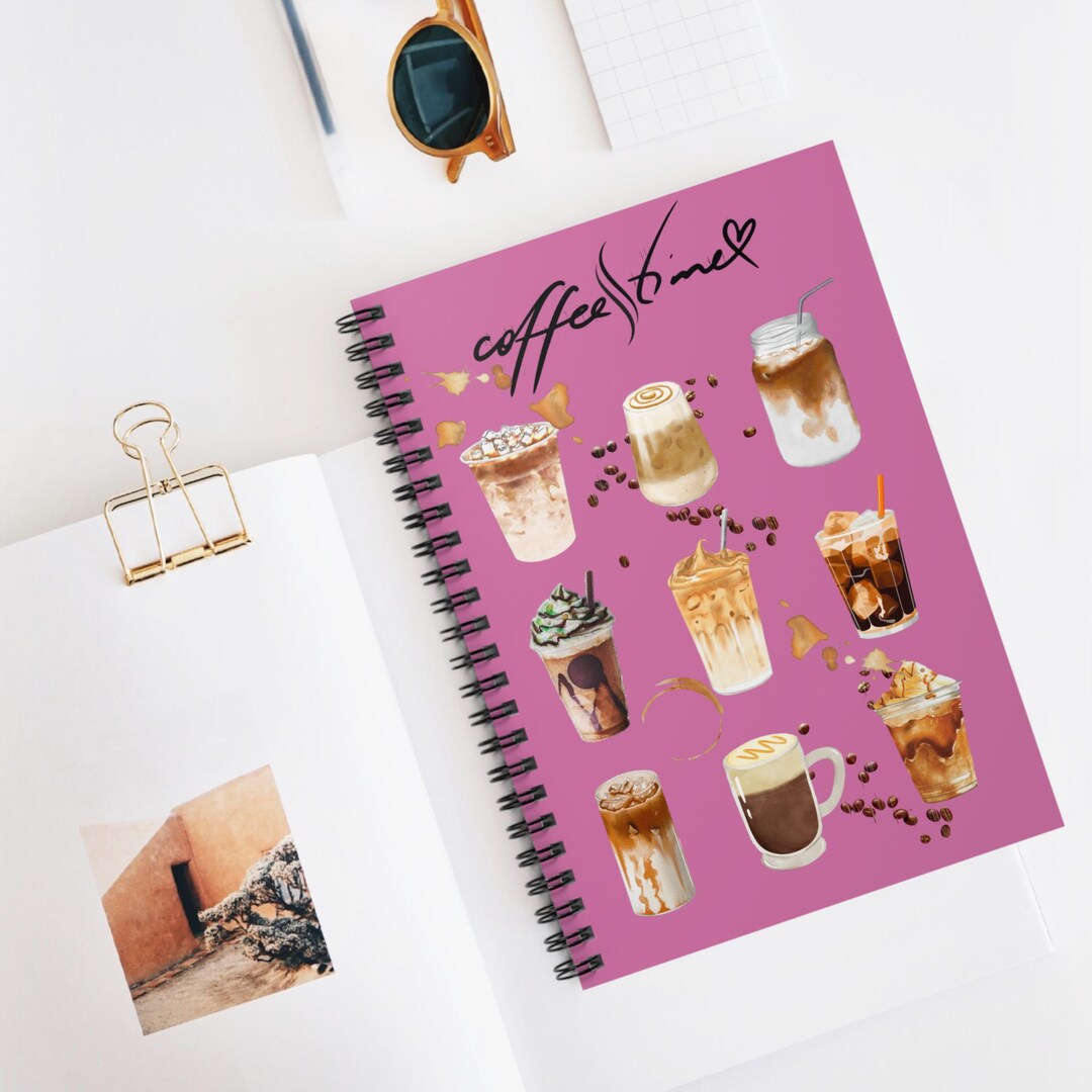 Iced Coffee Lover Pattern Spiral Notebook | Coffee Design Ruled Journal ...