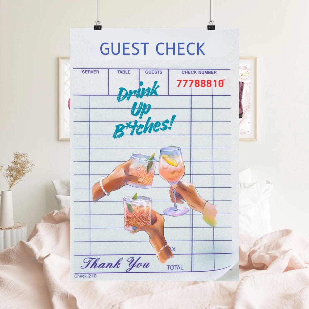 Guest Check Art Print, "drink Up", Trendy Wall Decor - Etsy