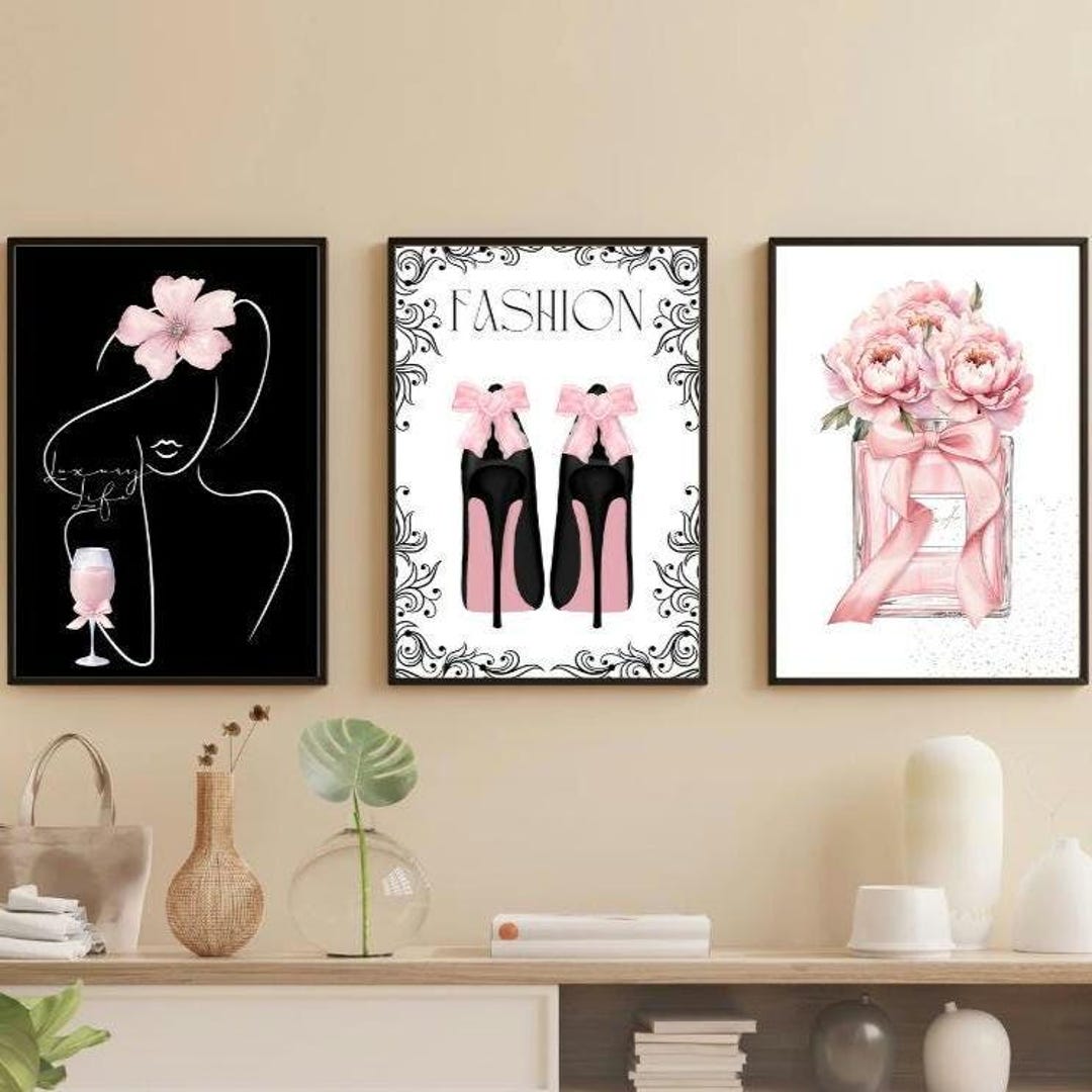 Modern Luxury Art Prints Set of 3: Contemporary Pink Design (24x36 ...