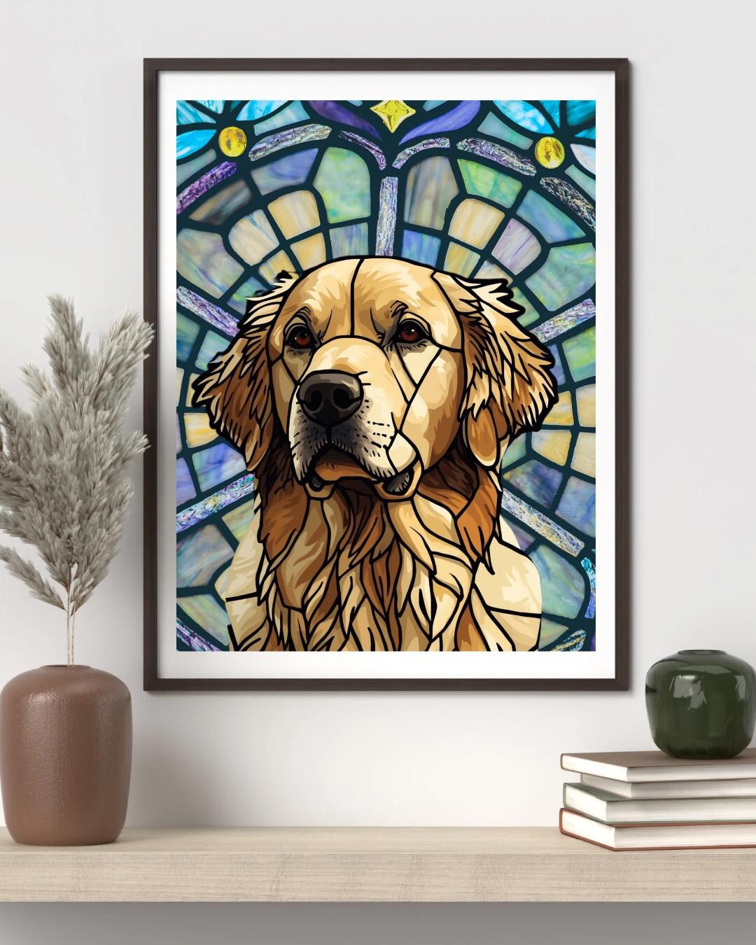 Stained Glass Golden Retriever Dog Art Print: Pet Lover Portrait ...