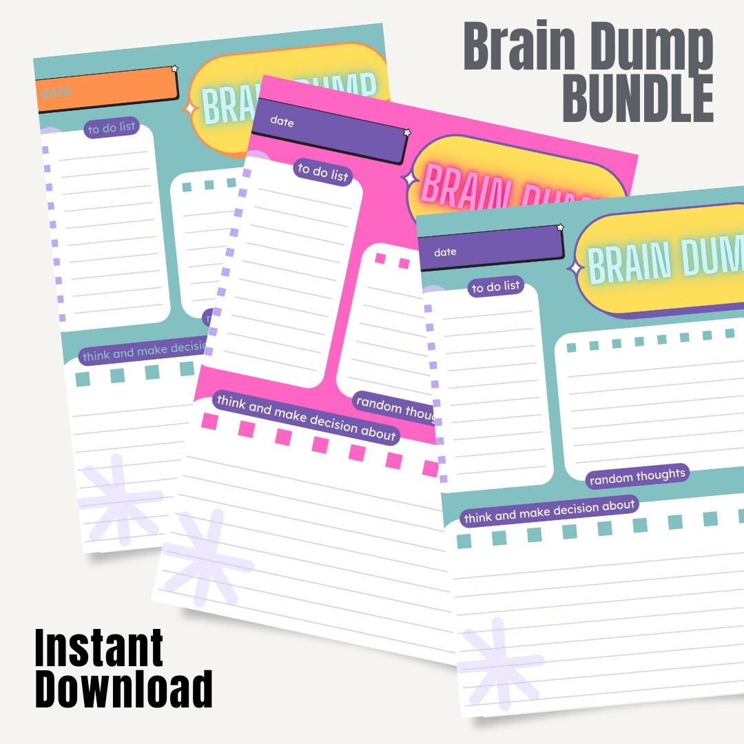 Printable Brain Dump Planner Bundle: 3 Mind Clearing Colorful Template ...