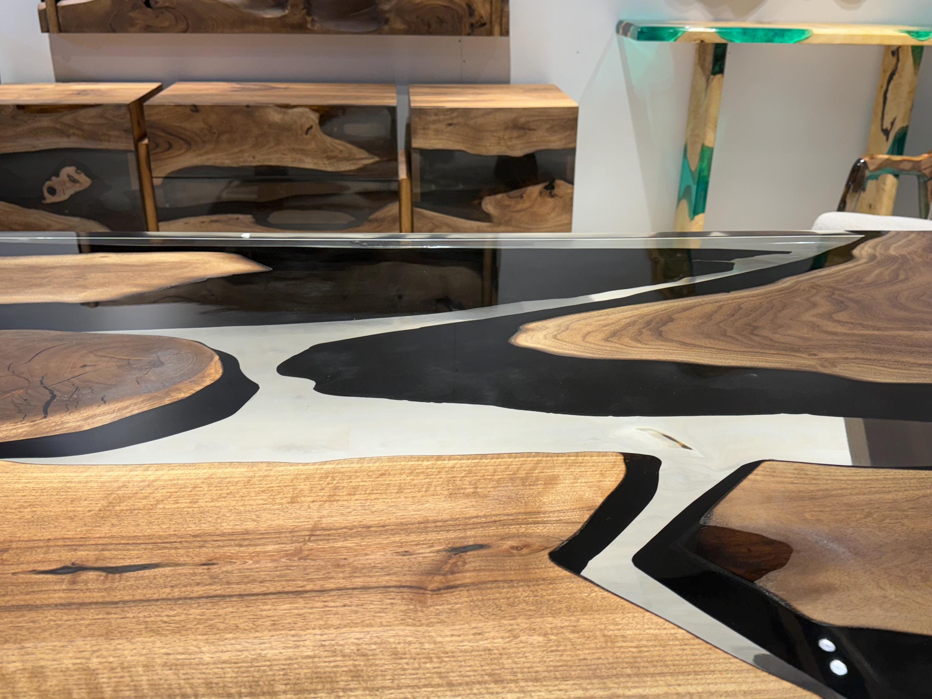 Custom Live Edge Epoxy Resin Kitchen Table / Walnut Resin Table 74 X 37 ...