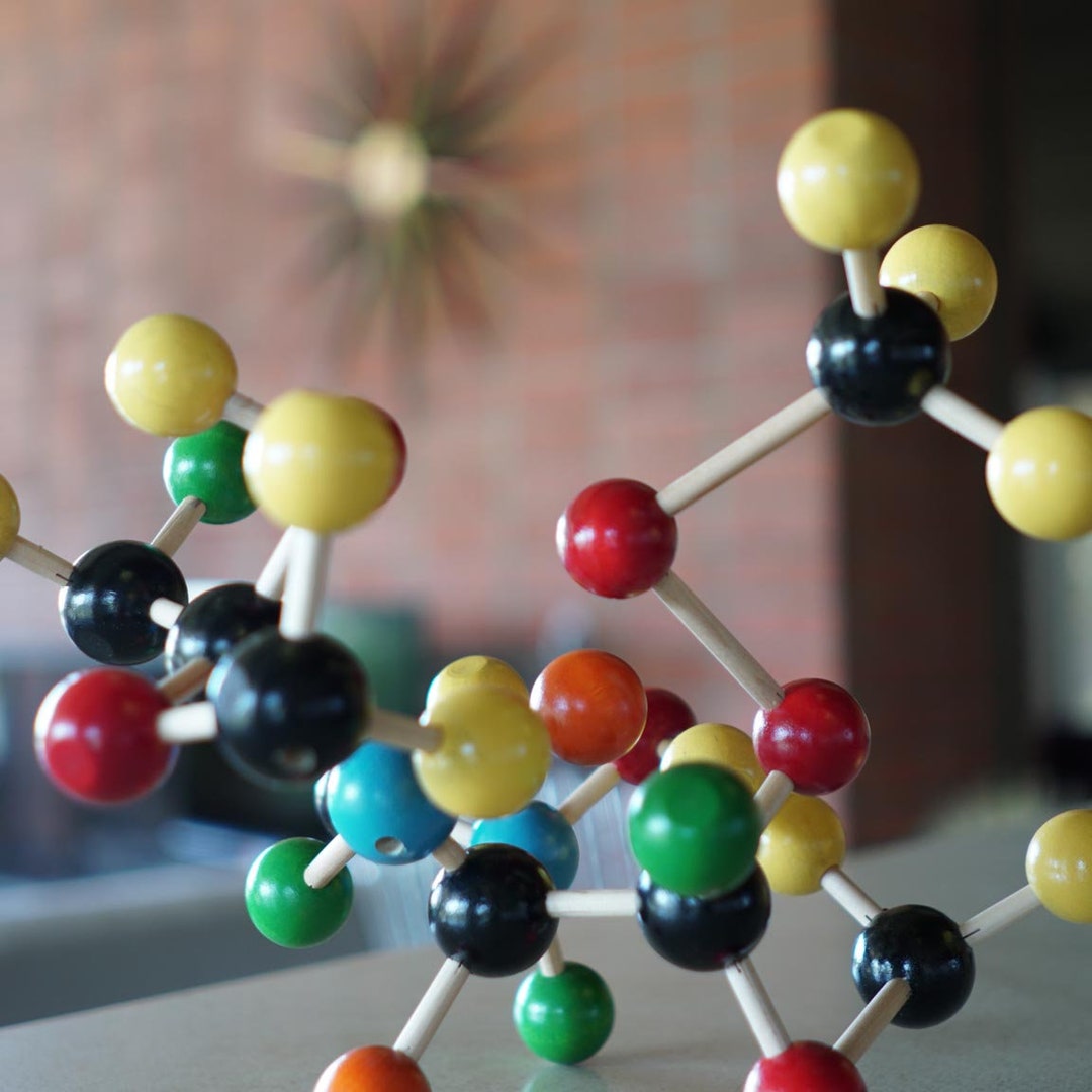 Vintage Atomic Molecular Model in Original Box, Wooden Mid Century ...