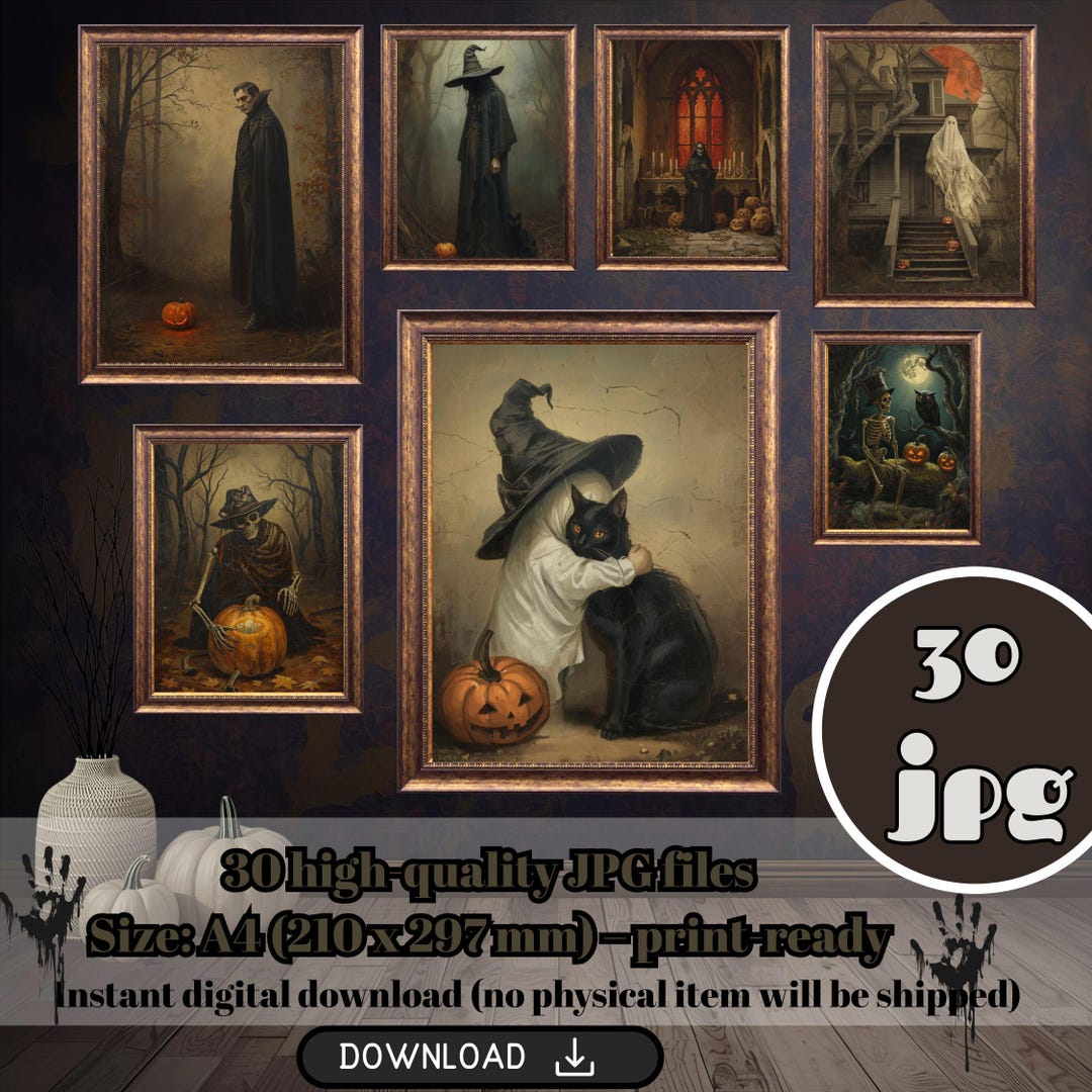 30 Vintage Halloween Horror Prints A4 Digital Jpgs, Creepy 1900s Old ...