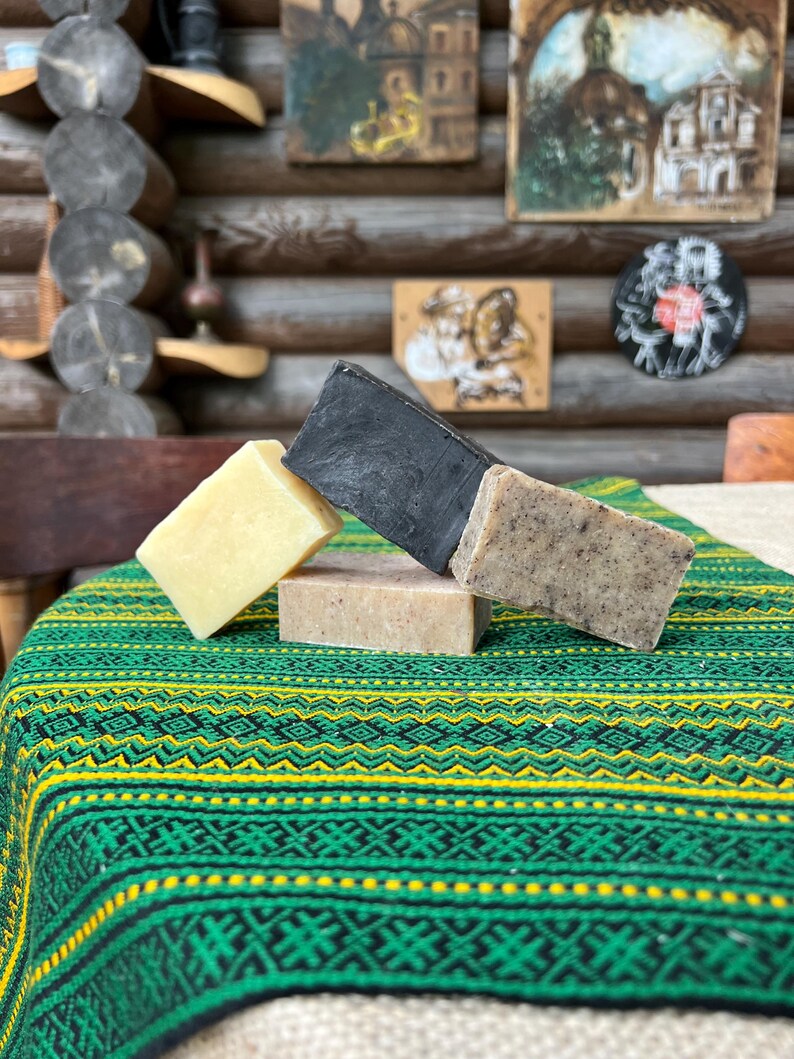 Handmade Soap Gift Set: Natural Birch Tar, Pine, Coffee Scrub & Shaving ...