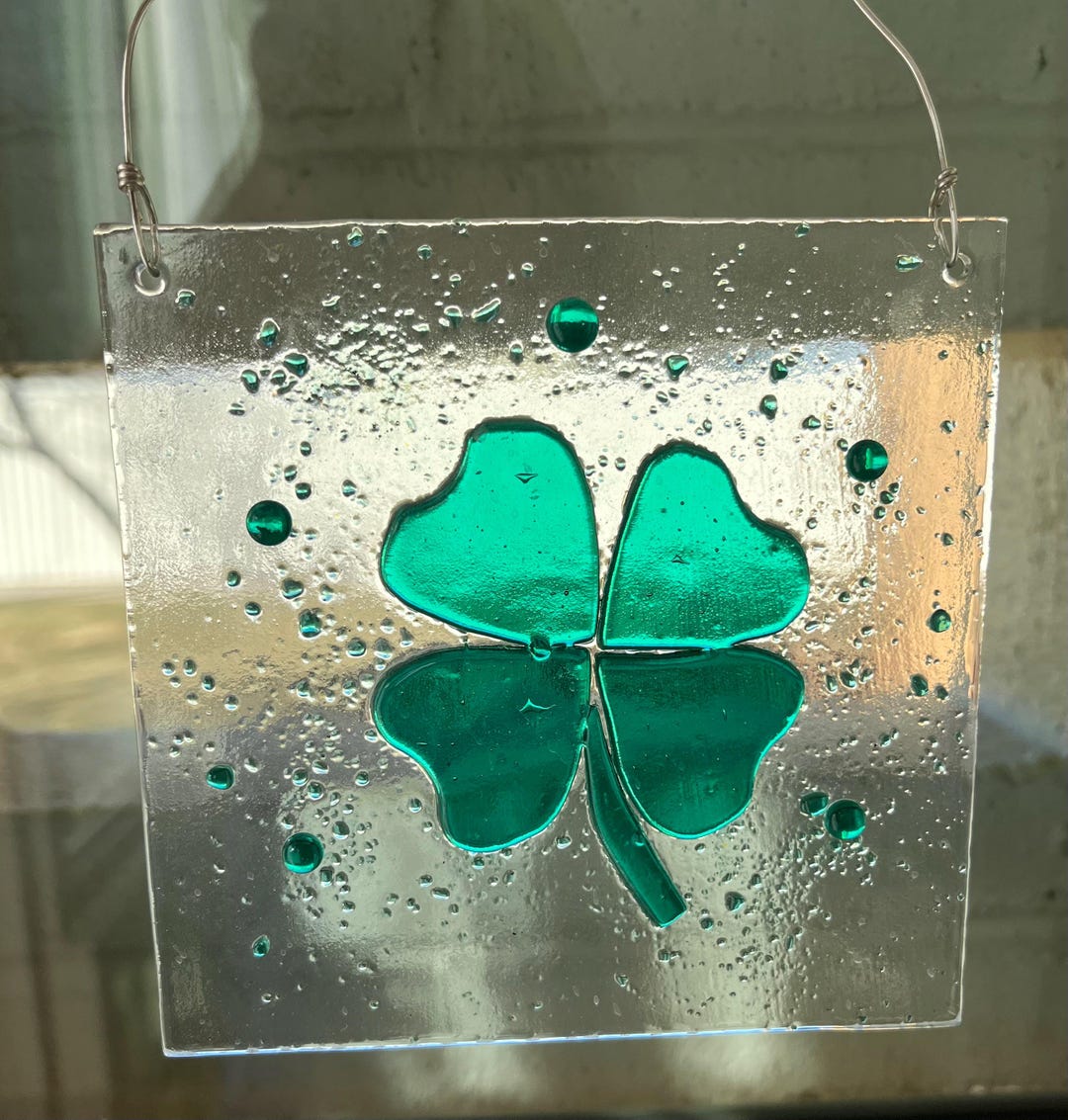 Fused Glass Sun Catcher, Four Leaf Clover, Irish Shamrock, St. Patricks ...