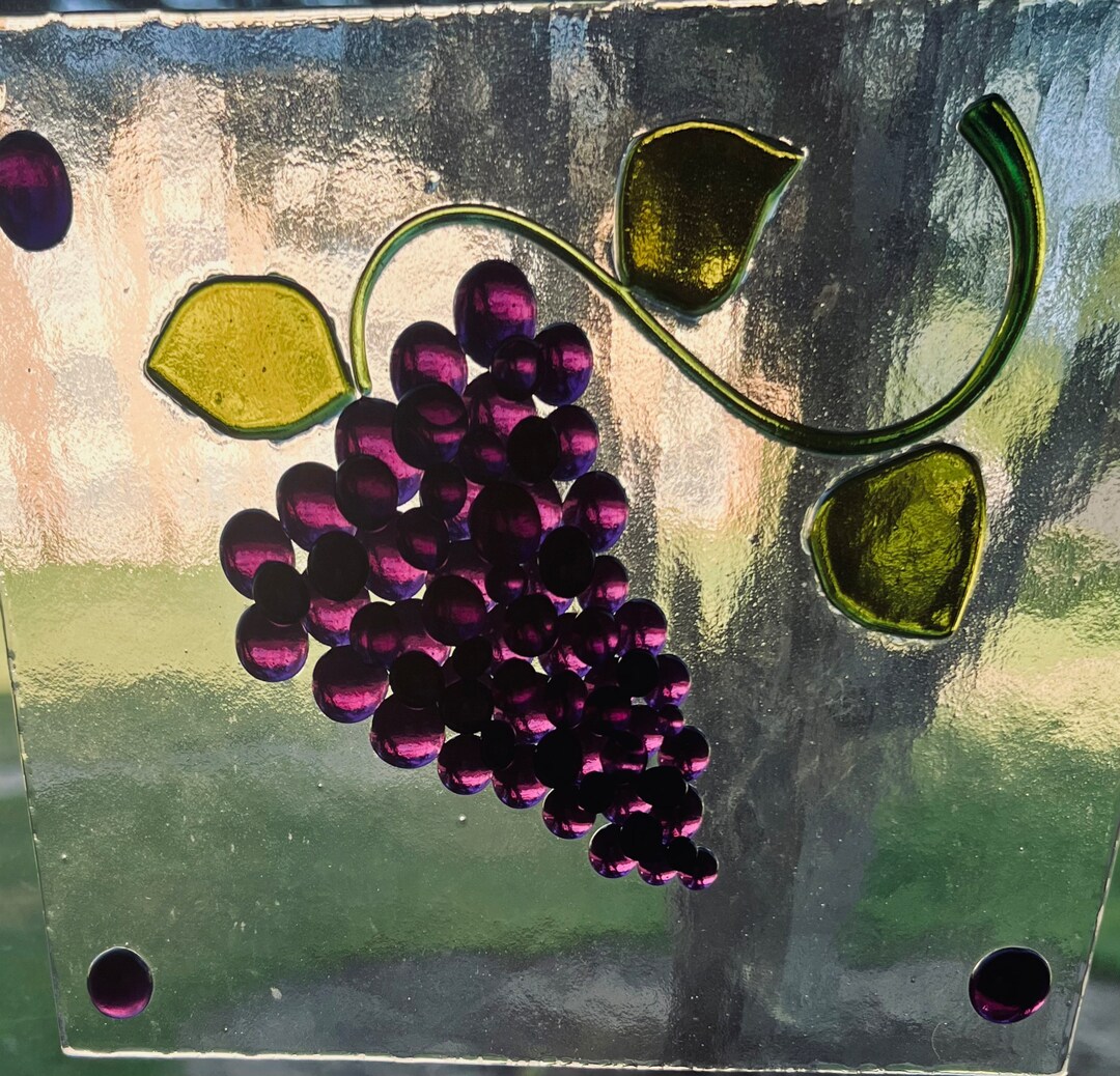 Fused Glass Sun Catcher, Grapes on the Vine, Window Hanging, Home Decor ...