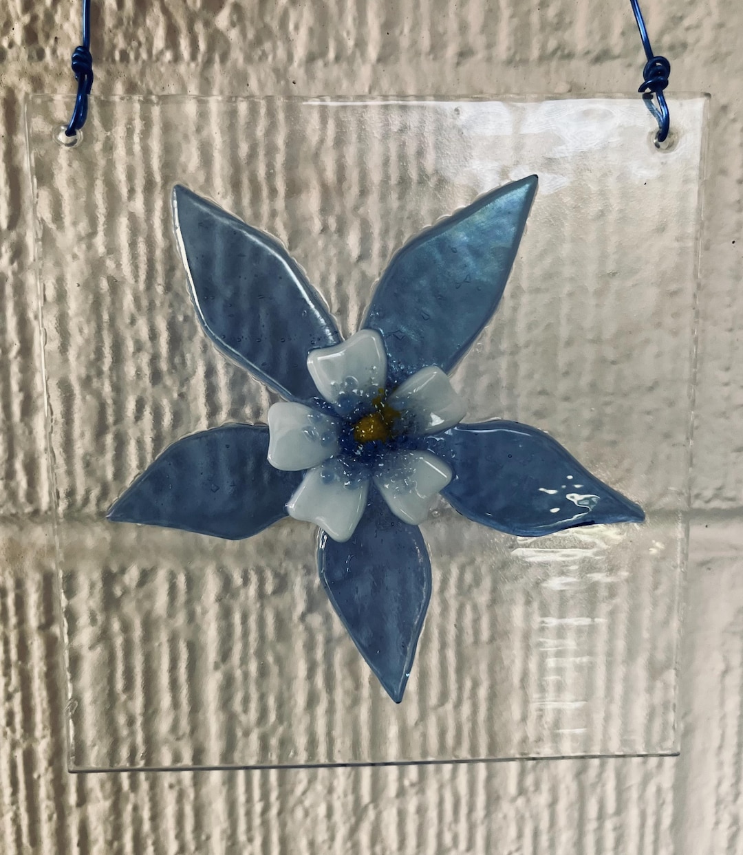 Fused Glass Sun Catcher Colorado Columbine Flower, Window Hanging, Home ...
