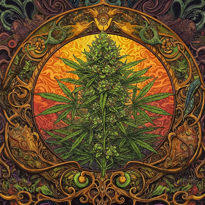 Psychedelic Cannabis Plant Digital Art – Ornate 420 Wall Print | Stoner ...