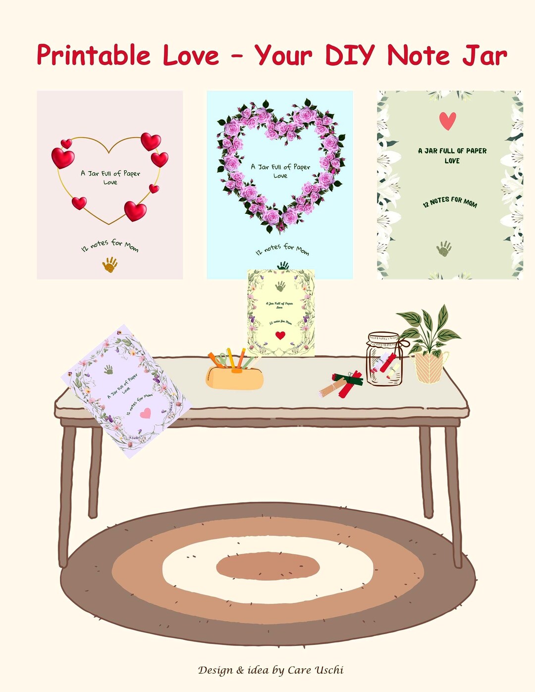 Printable Mother's Day Gift – 12 Love Notes for Mom – Floral Jar Set ...