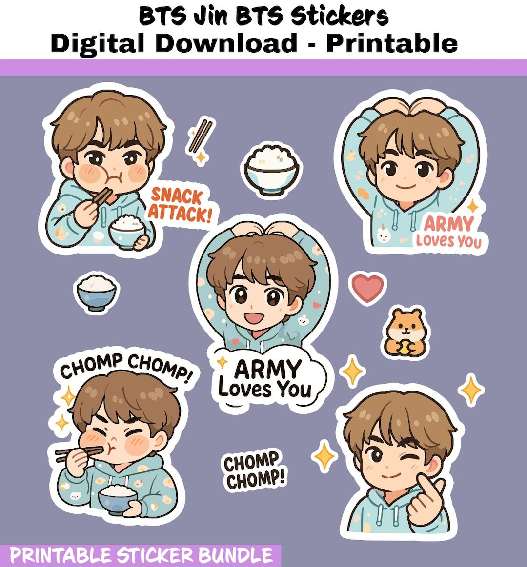 BTS Jin Inspired Kawaii Sticker Set - BTS Digital Download - Cute Chibi ...
