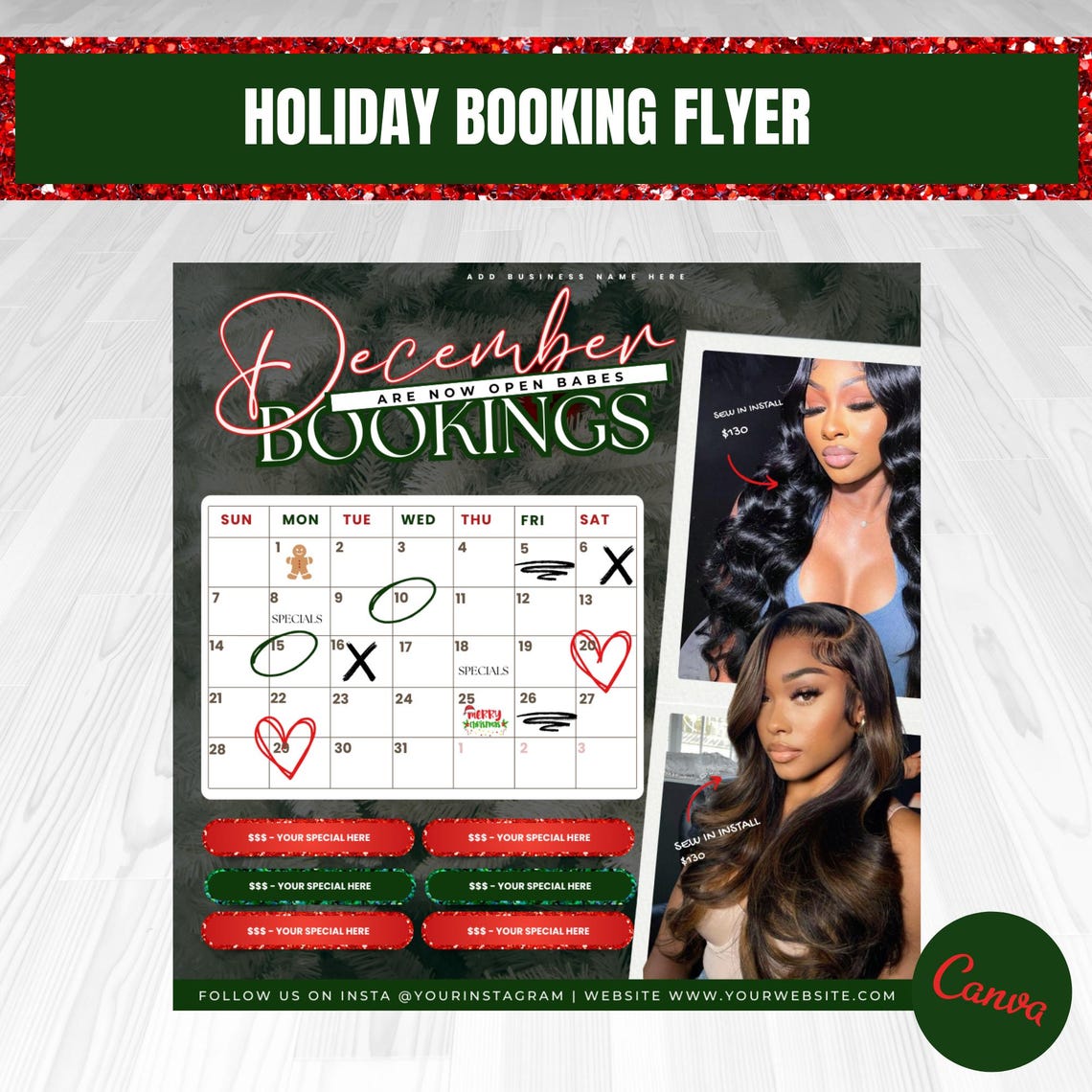 December Bookings | Editable Booking Flyer Template | Beauty & Hair ...