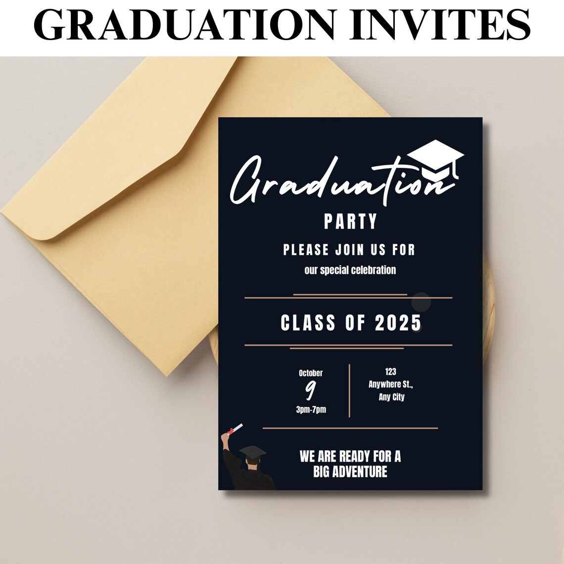 Simple Black White Graduation Invitation, Classic Party Card ...
