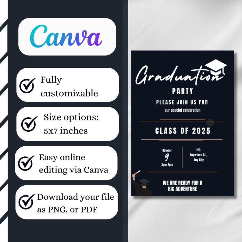 Simple Black White Graduation Invitation, Classic Party Card ...