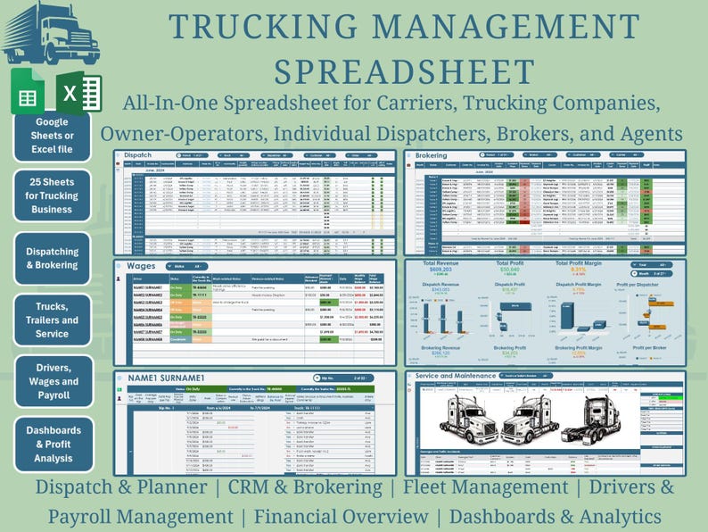 All-in-one Trucking Business Spreadsheet, Dispatch, Freight, Trucks ...