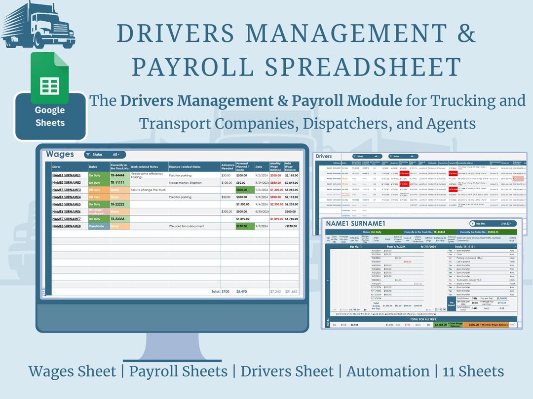 Drivers Management and Payroll Google Sheet for Trucking and Transport ...