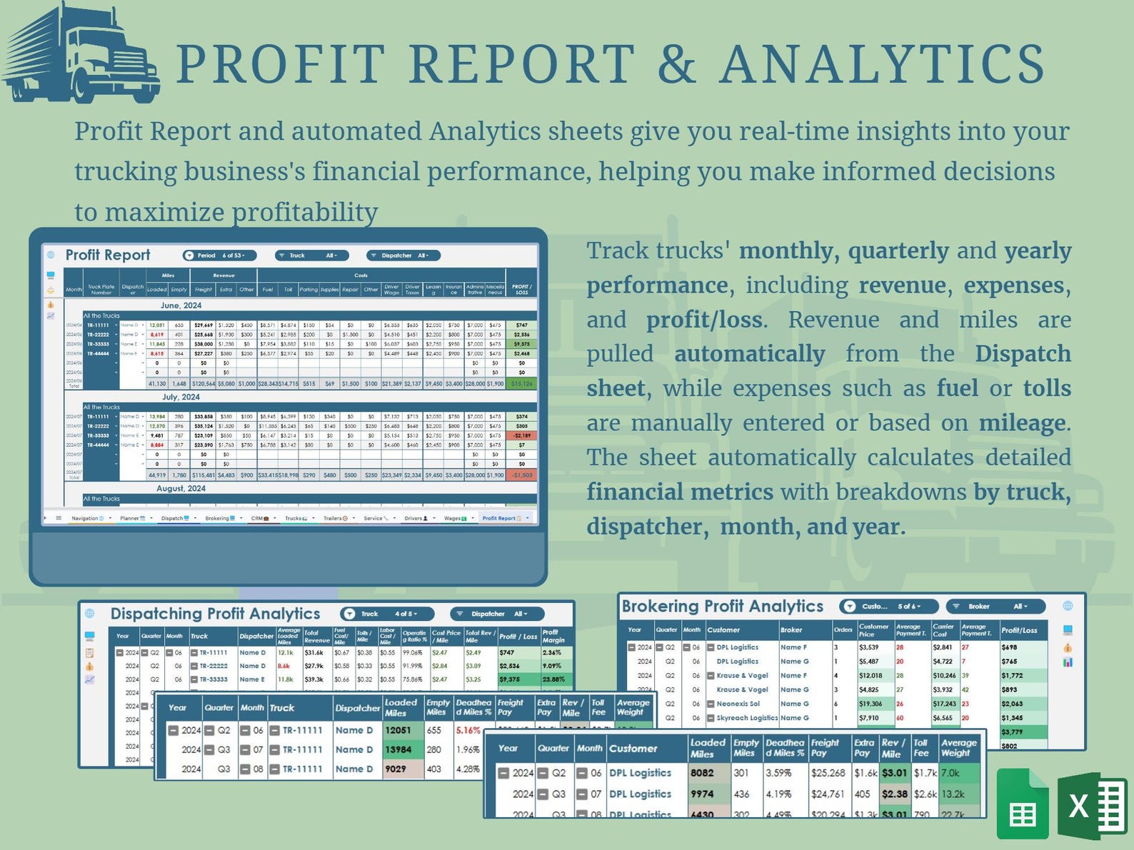 All-in-one Trucking Business Spreadsheet, Dispatch, Freight, Trucks ...