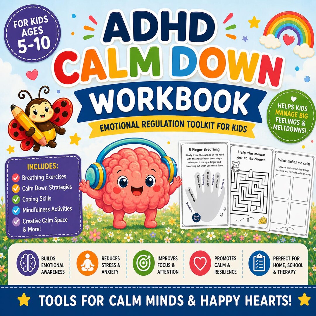 ADHD Calm Down Workbook for Kids Ages 5-10 – Emotional Regulation ...