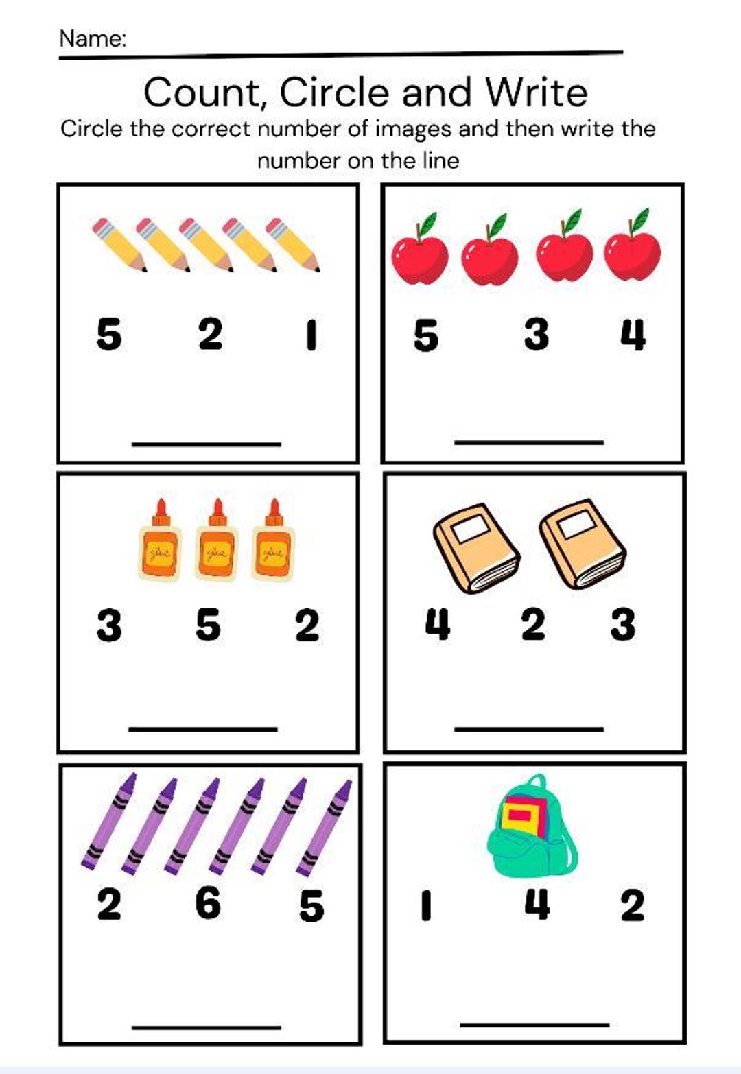 Count, Circle and Write the Number Printable - Etsy