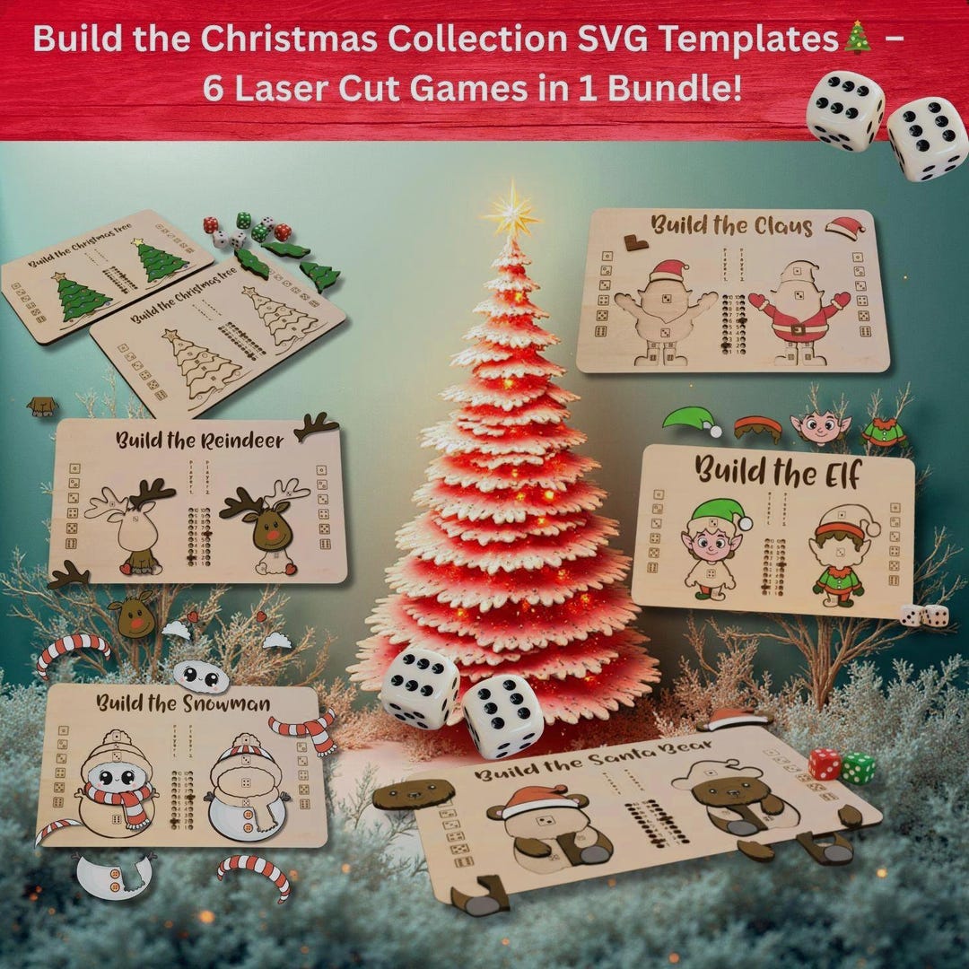 Christmas Laser Cut SVG Game Bundle Build Characters Family Dice ...