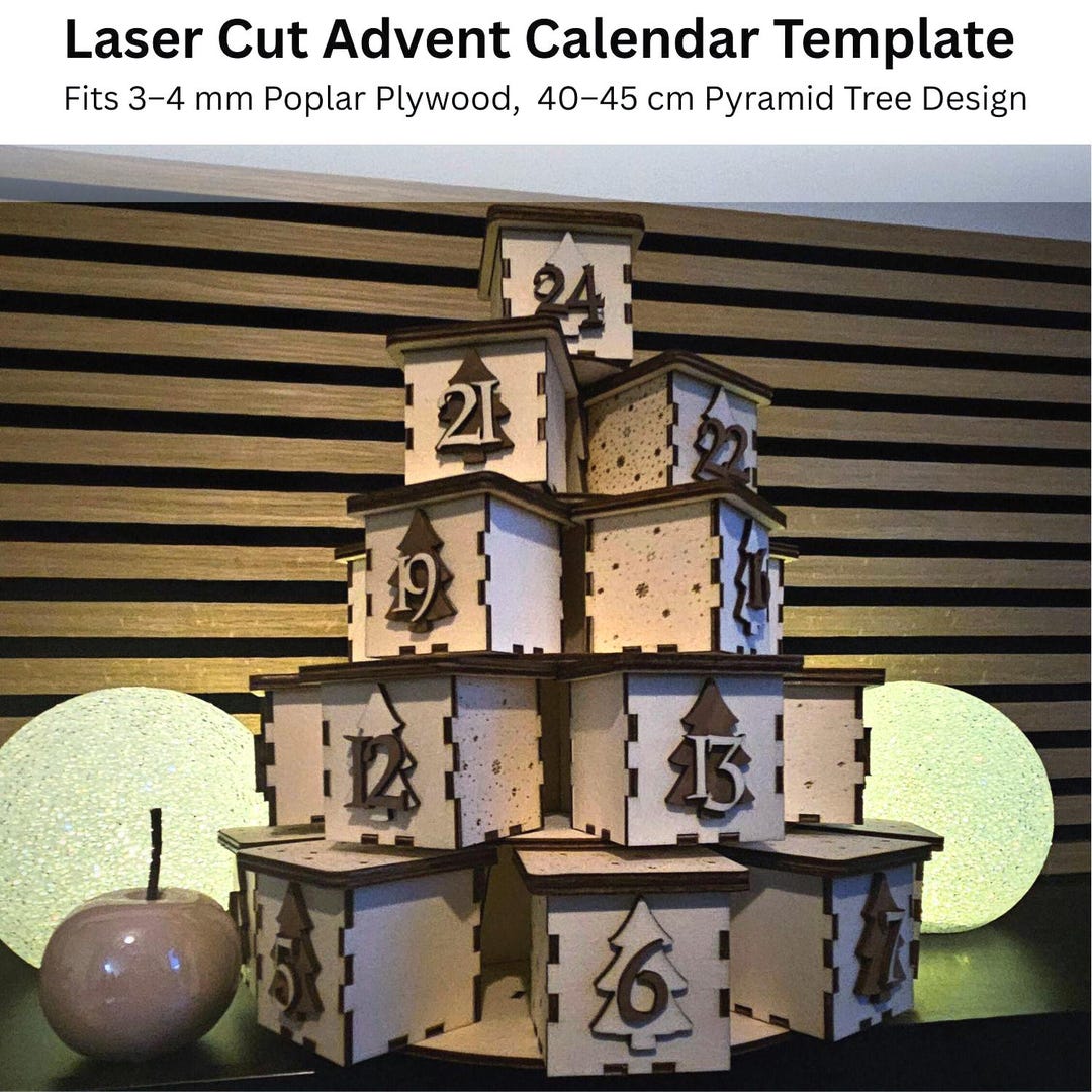 Laser Cut Advent Calendar Template – SVG PDF Dxf Ai Files – 24 Boxes ...