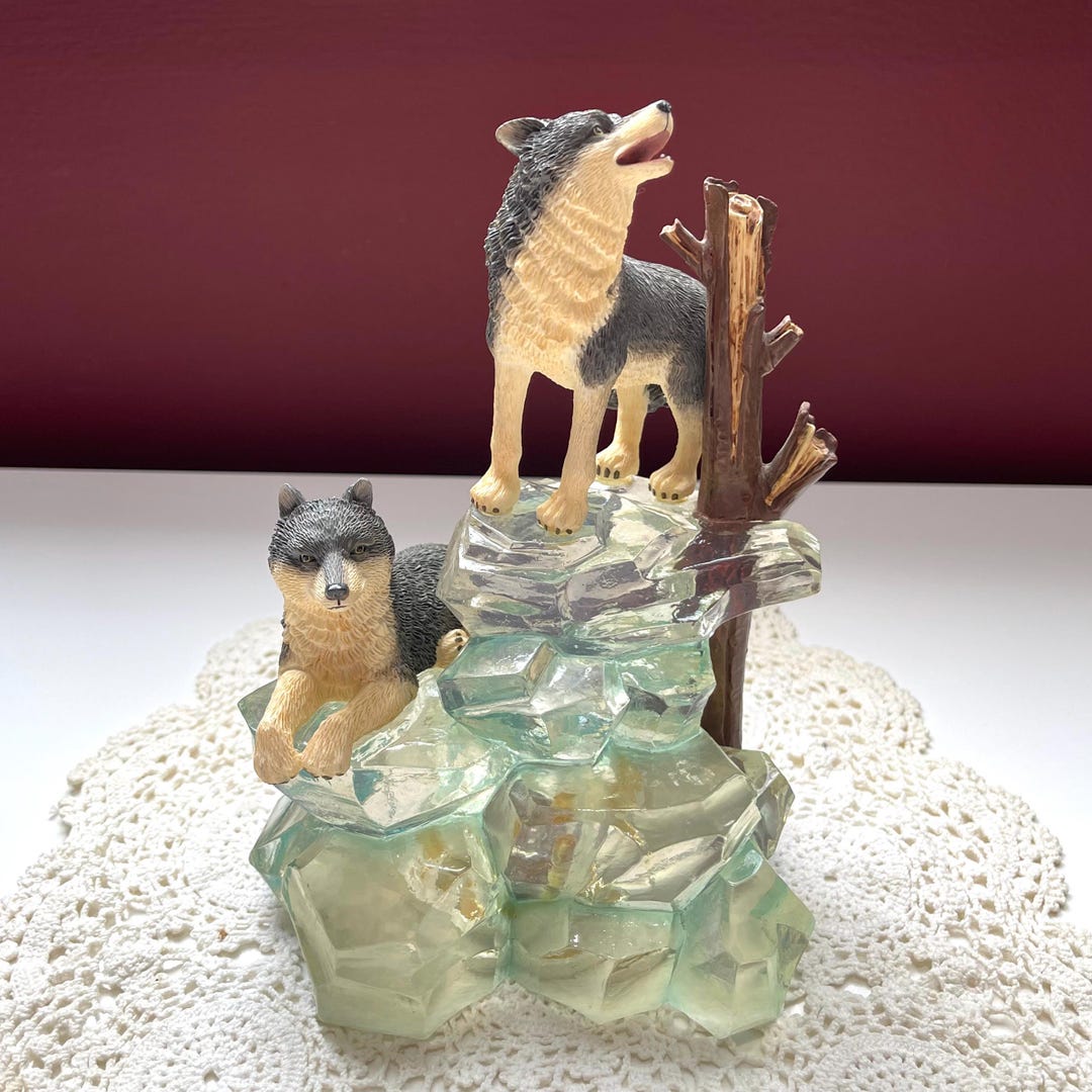 Wolf Pack Figurine, Arctic Wildlife Sculpture, Icy Base, Resin ...