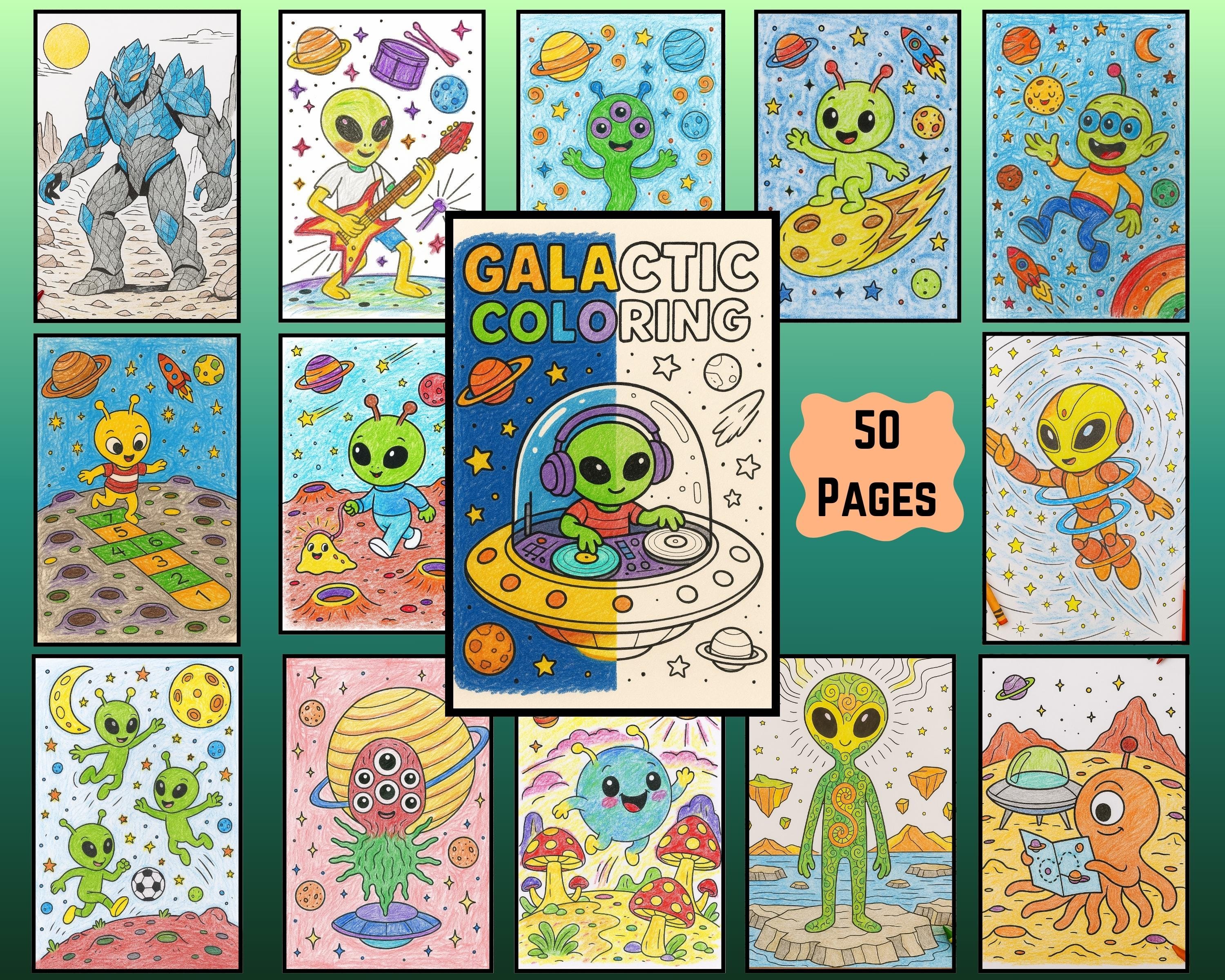 Alien Coloring Book, 50 Printable Galactic Space Pages (digital ...