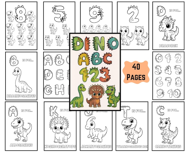 Dinosaur Alphabet ABC 123 Coloring Book: 41 Printable Dino Pages (PDF ...