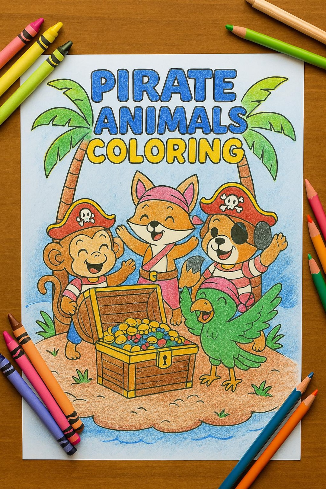 50 Pages Pirate Animals Coloring Sheets for Kids Toddlers | Cute Pirate ...