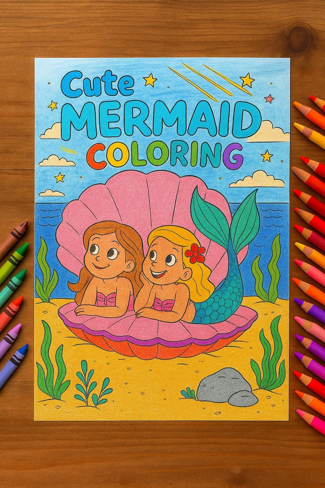 70 Pages Cute Mermaid Coloring Sheets for Kids Toddlers – Underwater ...
