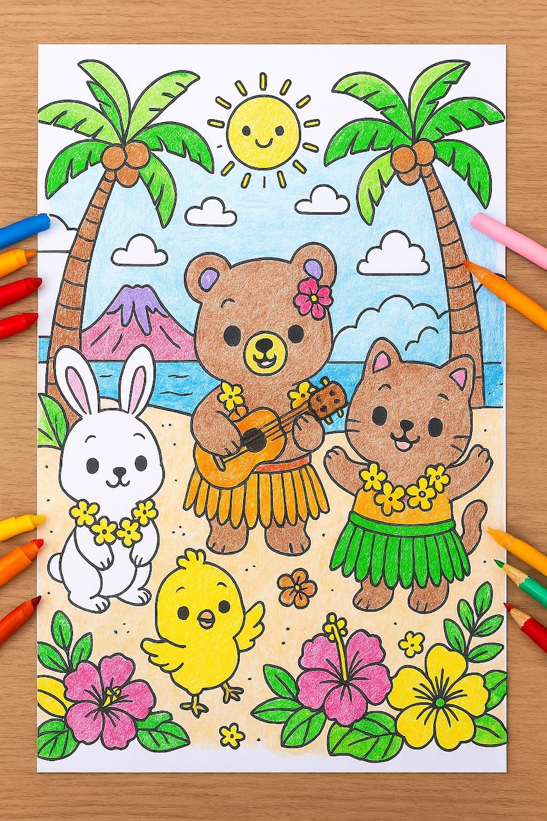 50 Pages Cute Animal Summer Coloring Sheets for Kids Toddlers ...