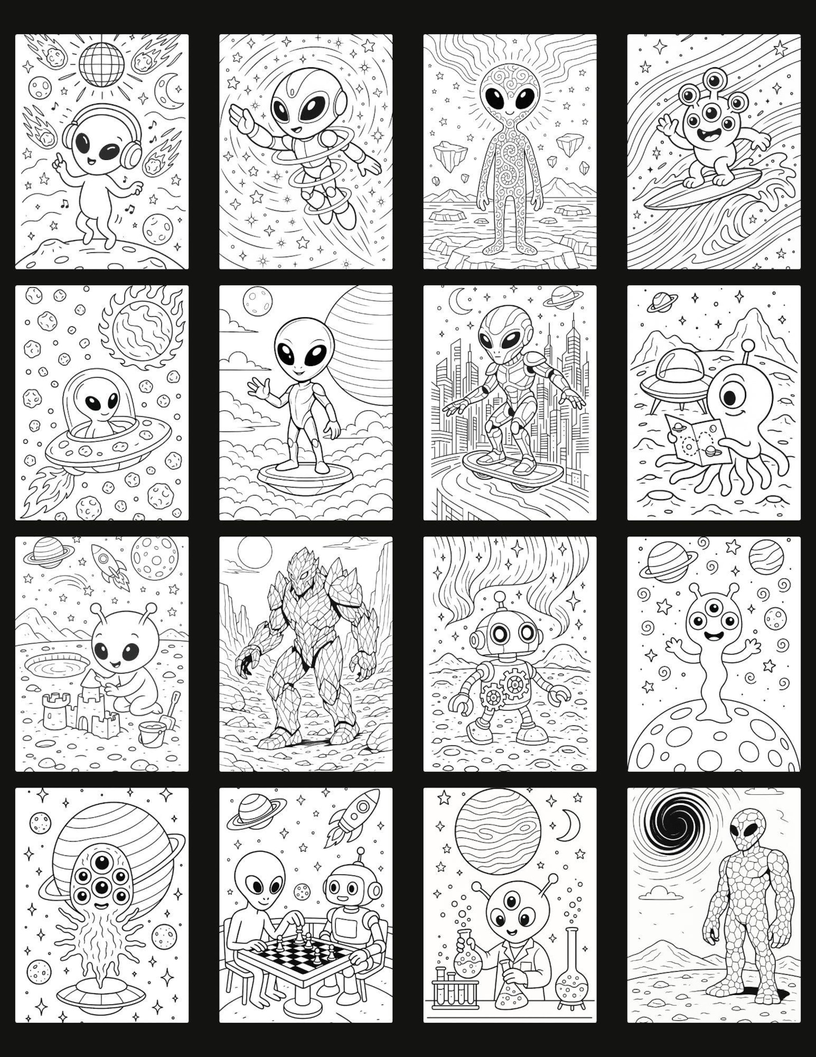 Alien Coloring Book, 50 Printable Galactic Space Pages (digital ...