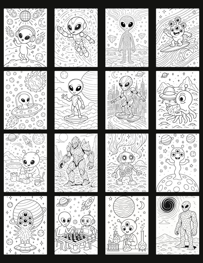 Alien Coloring Book, 50 Printable Galactic Space Pages (digital ...