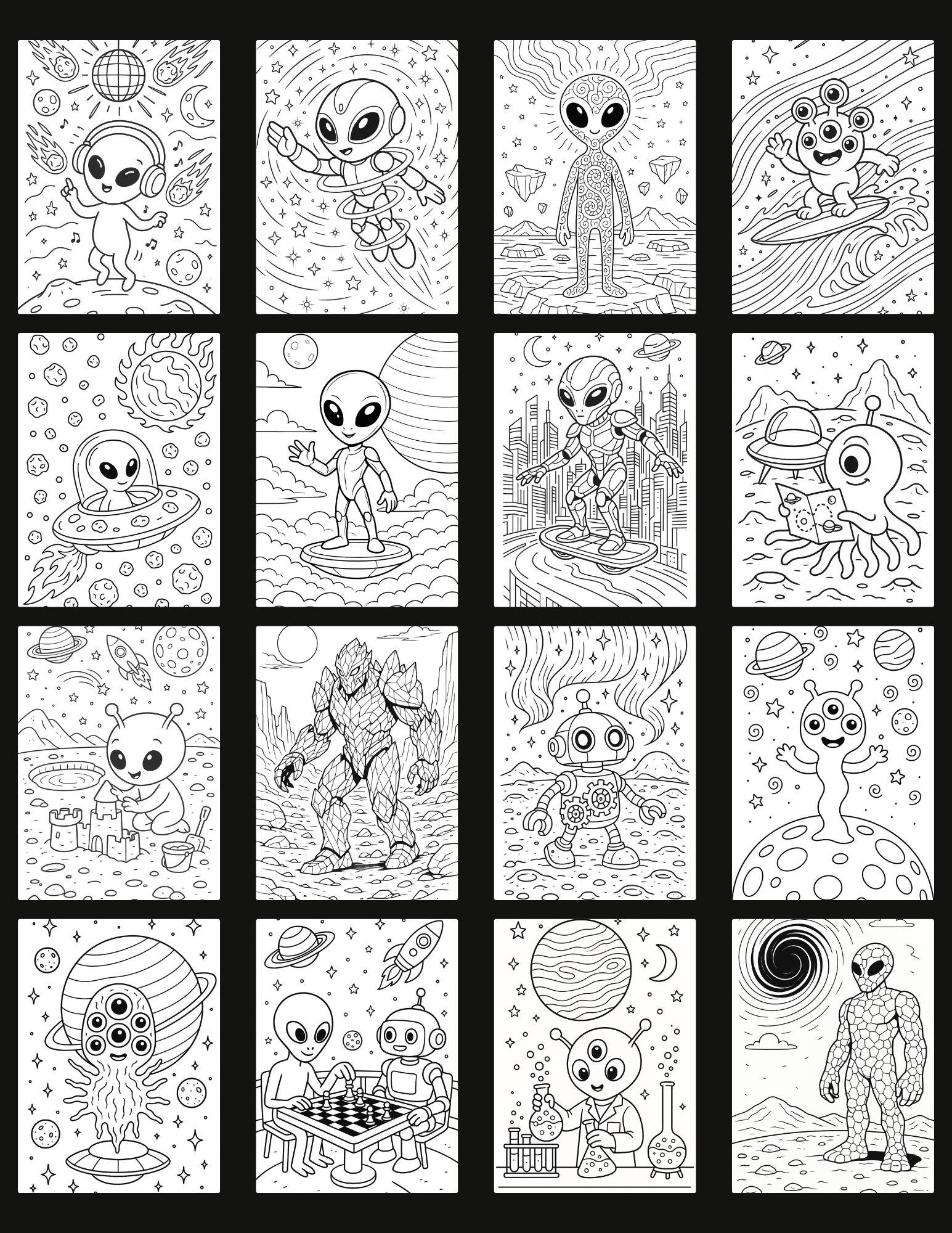 Alien Coloring Book, 50 Printable Galactic Space Pages (digital ...