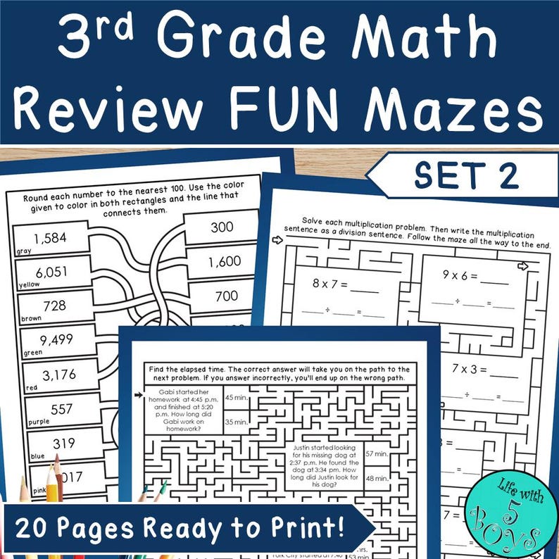 3rd Grade Math Review - Math Mazes for Kids - Math Maze Puzzle ...