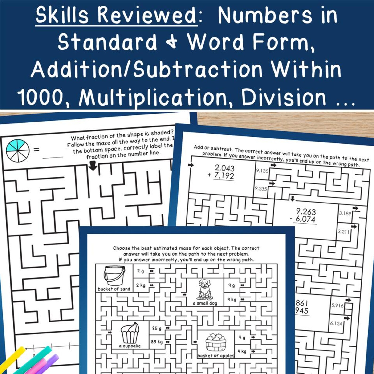 3rd Grade Math Review - Math Mazes for Kids - Math Maze Puzzle ...