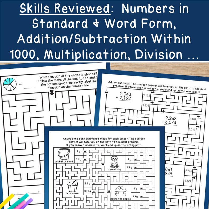 3rd Grade Math Review - Math Mazes for Kids - Math Maze Puzzle ...