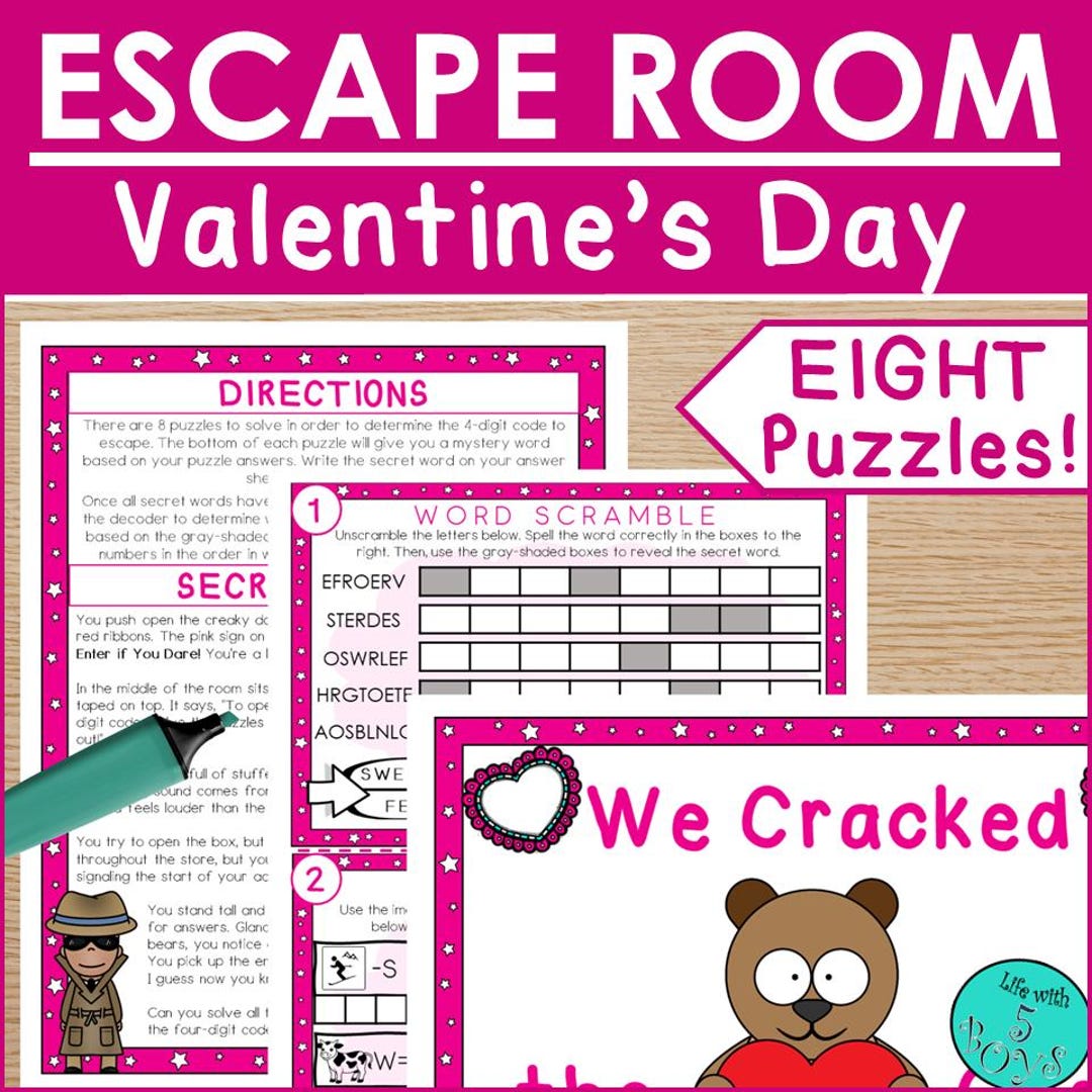 Valentine's Day Escape Room – Printable Puzzles for Grades 3-5 (digital ...