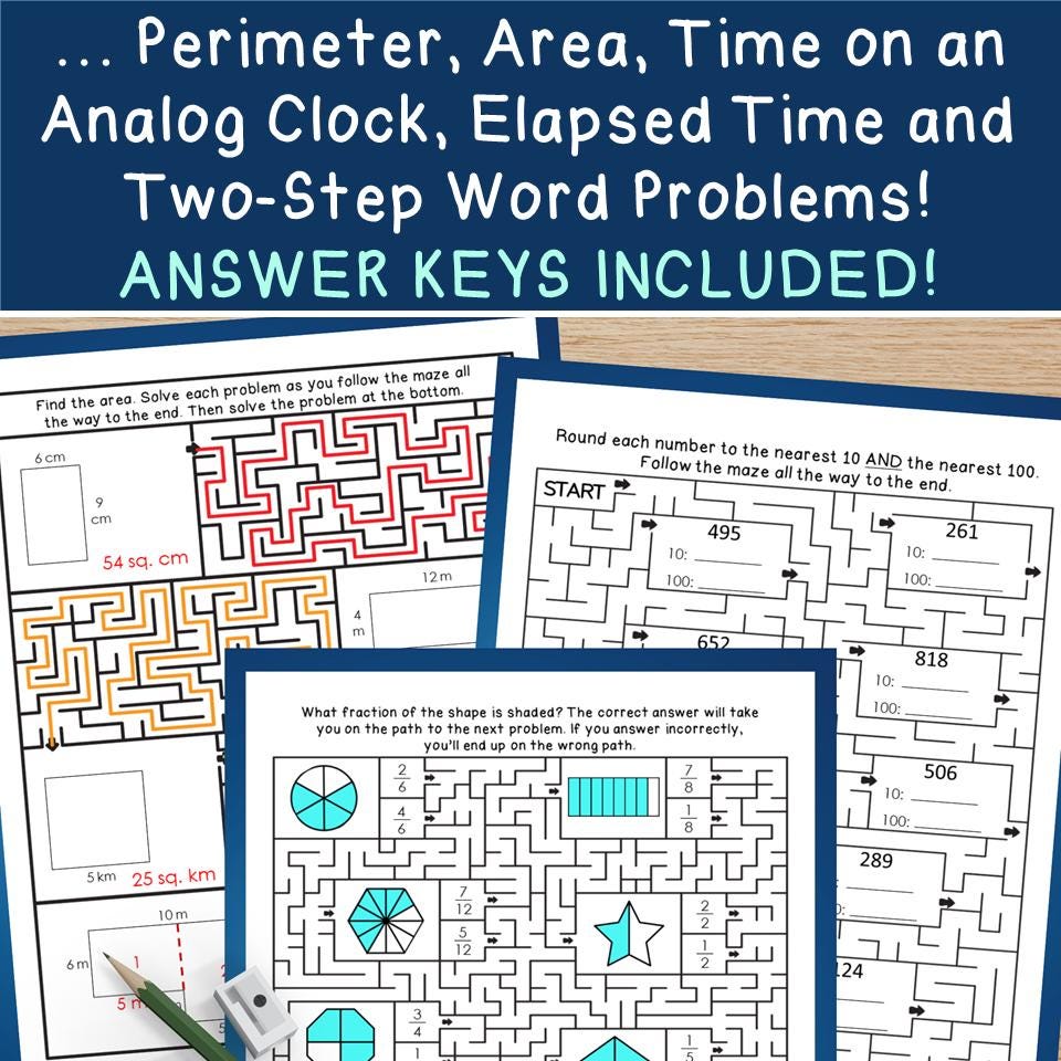 3rd Grade Math Review - Math Mazes for Kids - Math Maze Puzzle ...
