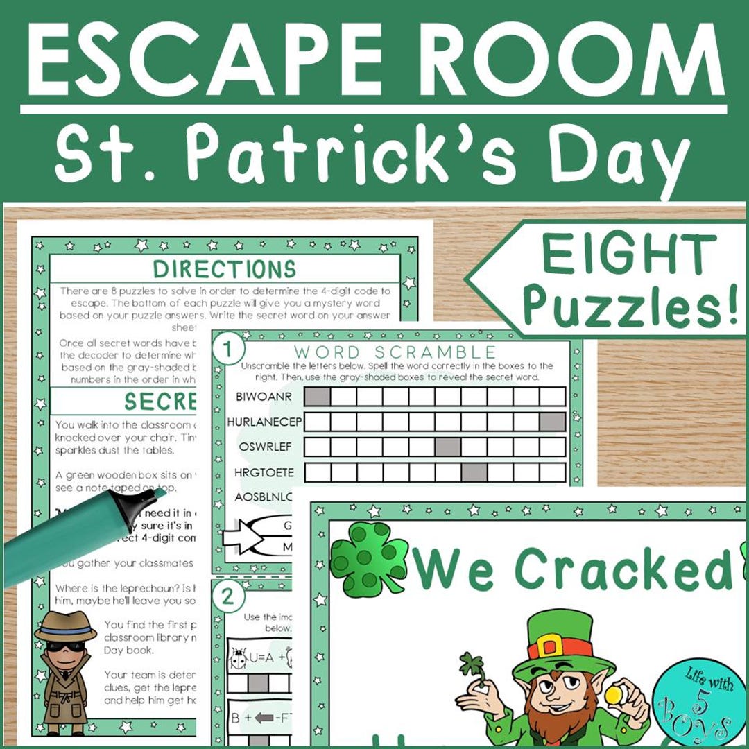 St. Patrick's Day Escape Room Printable Puzzles - 3rd, 4th, 5th Grade ...