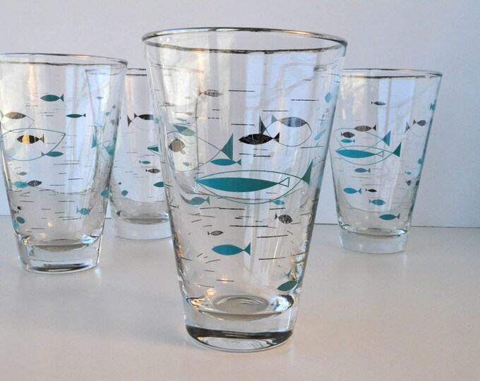 Vintage Mid-century Modern Libbey Fish Drinking Glasses Mediterranean ...