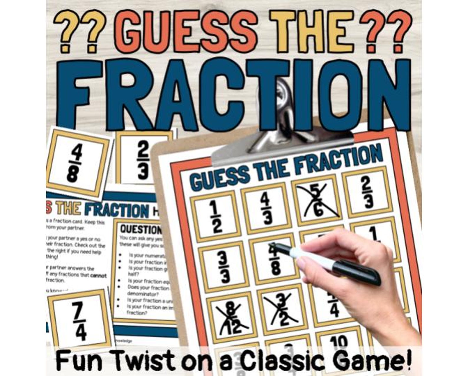 Guess the Fraction Math Practice Board Game for Understanding Fractions ...