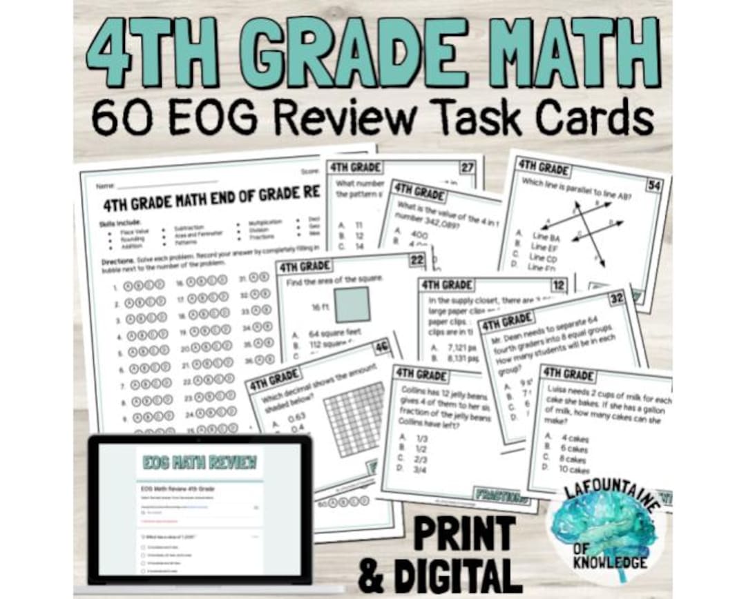 4th Grade EOG Math Review Task Cards End of Grade Common Core Prep - Etsy