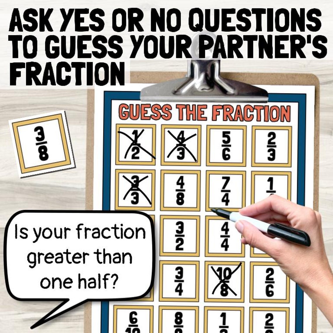 Guess the Fraction Math Practice Board Game for Understanding Fractions ...