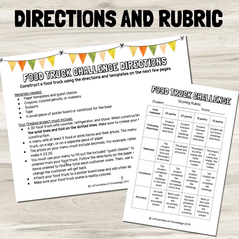 Food Truck Challenge Math Project Based Learning Activity With Decimals ...