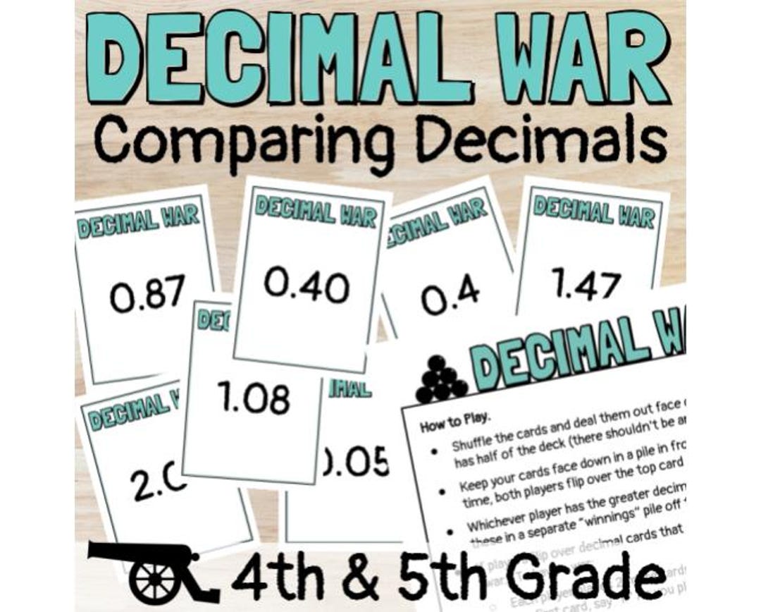 Decimal War Card Game Compare and Order Decimals 4th and 5th Grade - Etsy