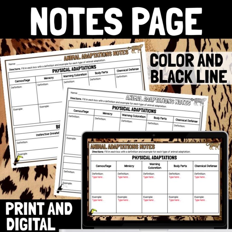 Animal Adaptations Physical Behavioral Google Slides Lesson, Notes ...